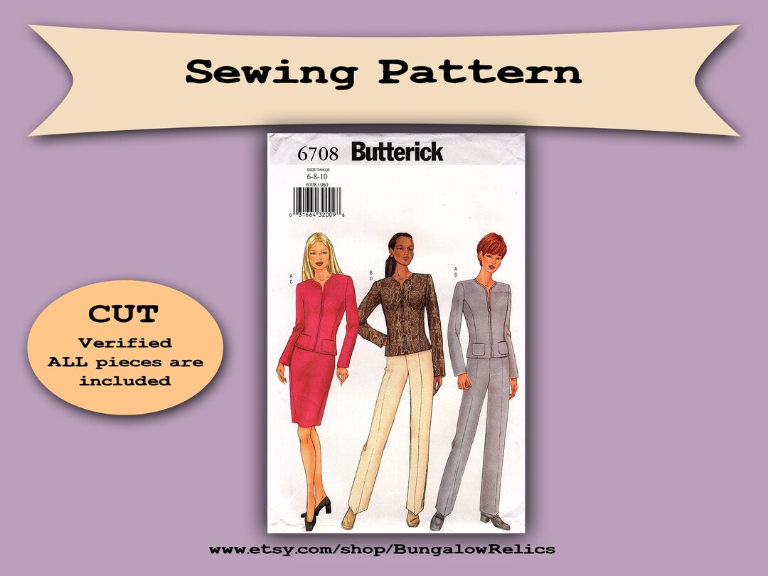 6708 Misses Top Skirt Pants Power Suit Petite Butterick Sz 6 8 10 ...
