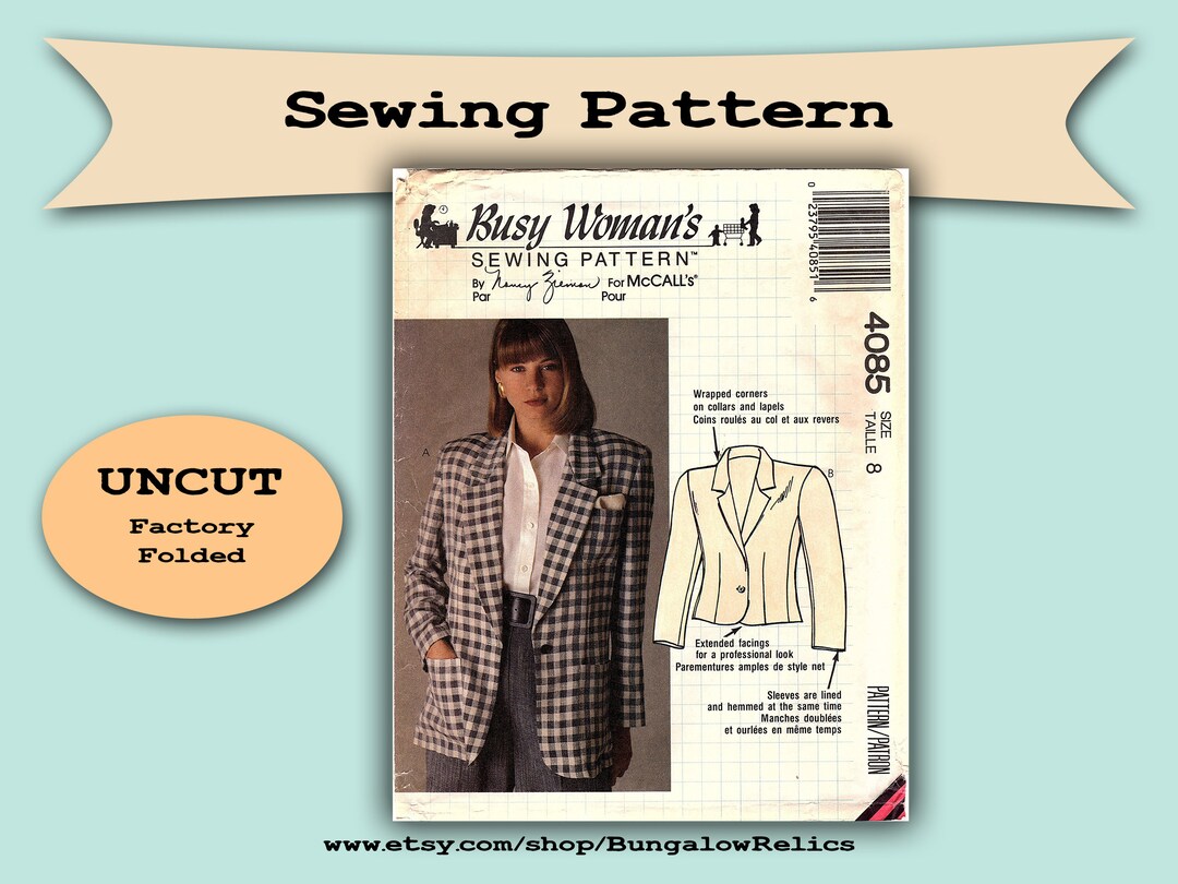 4085 Misses Classic Partially Lined Jacket Blazer Busy Woman's Mccalls ...