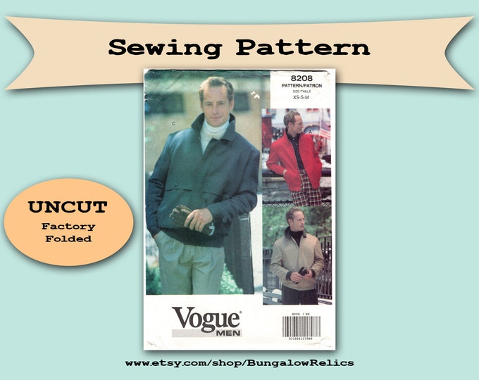 8208 Vogue Men Vintage Men's Jacket Sewing Pattern Sizes XS Sm Med ...