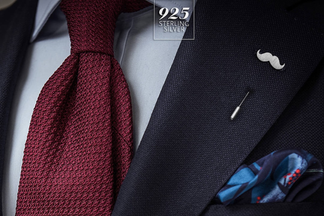 Silver Lapel Pin Mustache, Tie Pin Grooms Boutonniere, Wedding Lapel ...