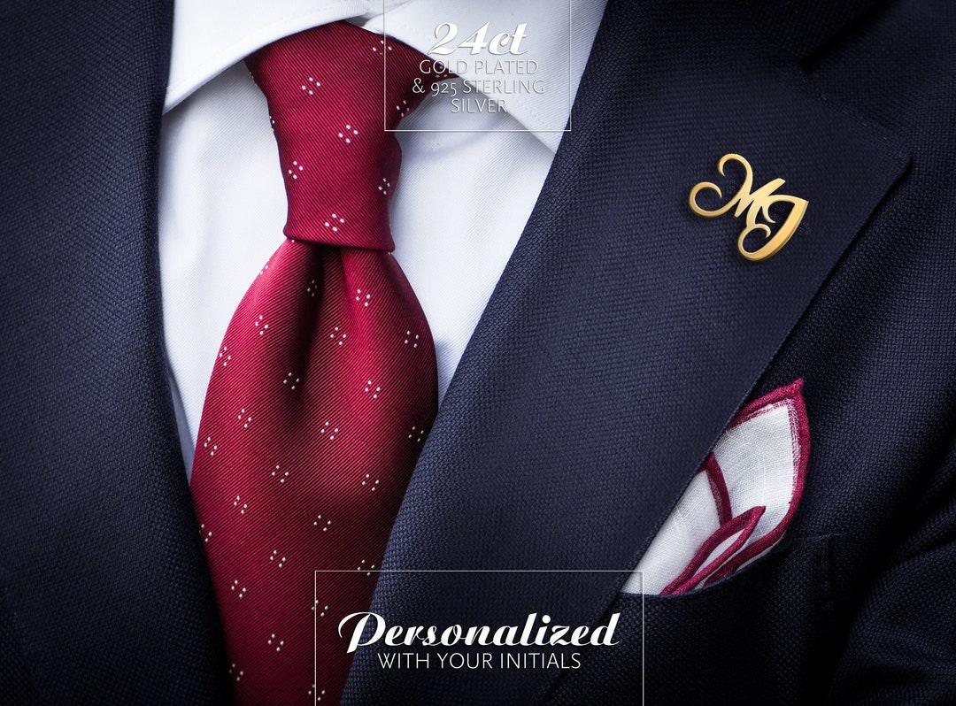 Initials Lapel Pin, Gold Tie Pin, Wedding Lapel Pin for Groom, Custom ...