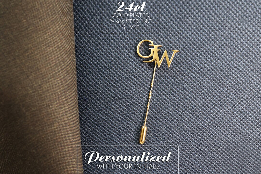 Wedding Tie Pin for Groom, Initials Lapel Pin Gold-plated, 3 Letters ...