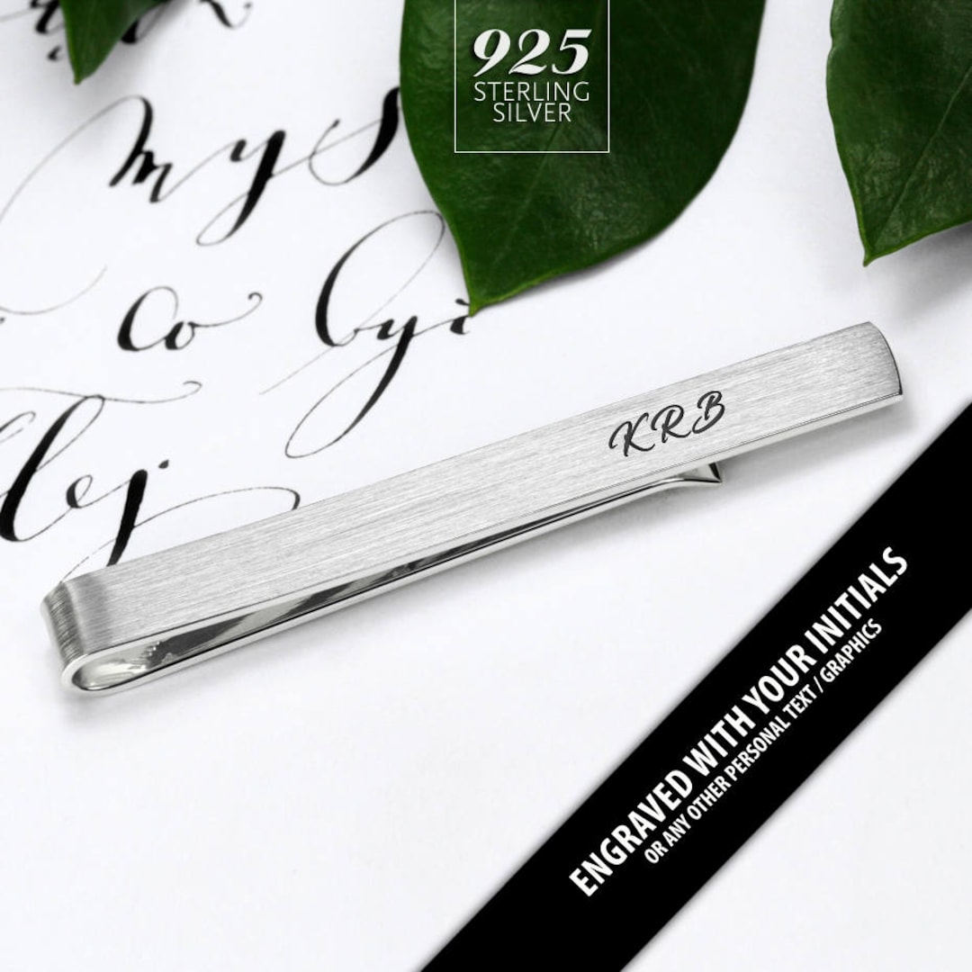Engraved Tie Clip for Groom, Wedding Tie Clip Monogram, Custom Tie Clip ...
