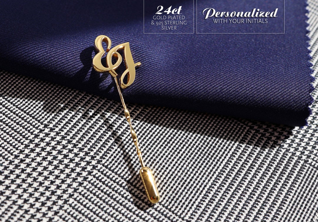 Groom Lapel Pin Gold-plated, Initials Tie Pin Wedding Bride to Groom ...