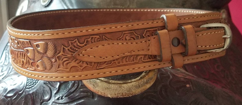 Vintage Textan tooled leather Texas Ranger style belt | Etsy