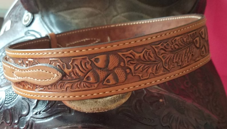 Vintage Textan tooled leather Texas Ranger style belt | Etsy