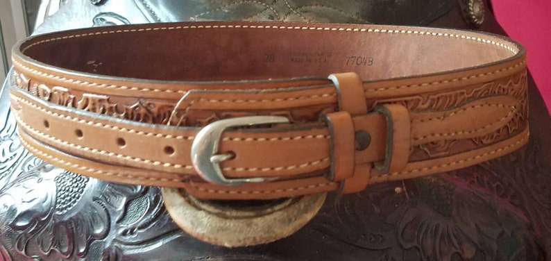 Vintage Textan tooled leather Texas Ranger style belt | Etsy