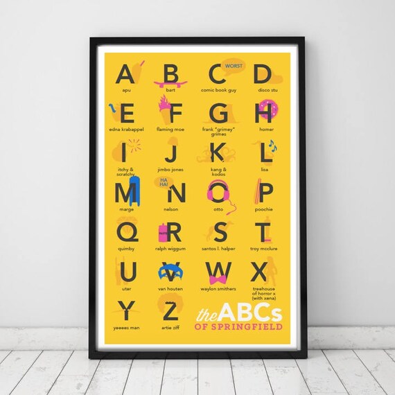 The Simpsons Alphabet Print Abcs of Springfield Unframed | Etsy