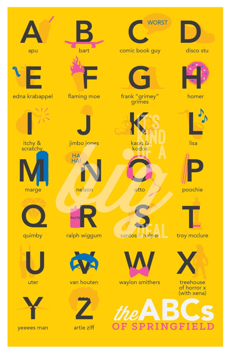 The Simpsons Alphabet Print | Abcs of Springfield Unframed - Etsy