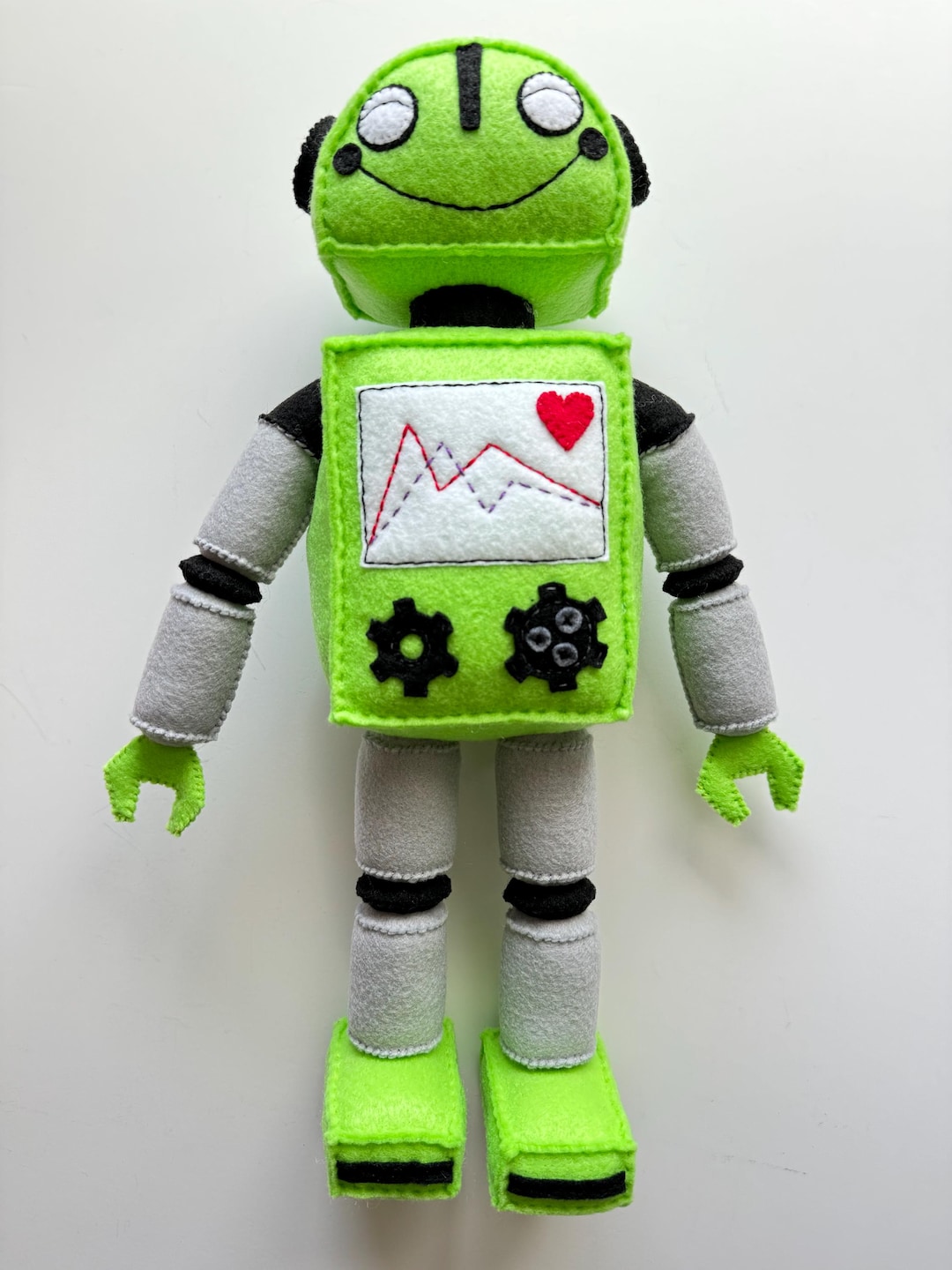 Cute Green and Grey Standing Plush Felt Robot - Etsy
