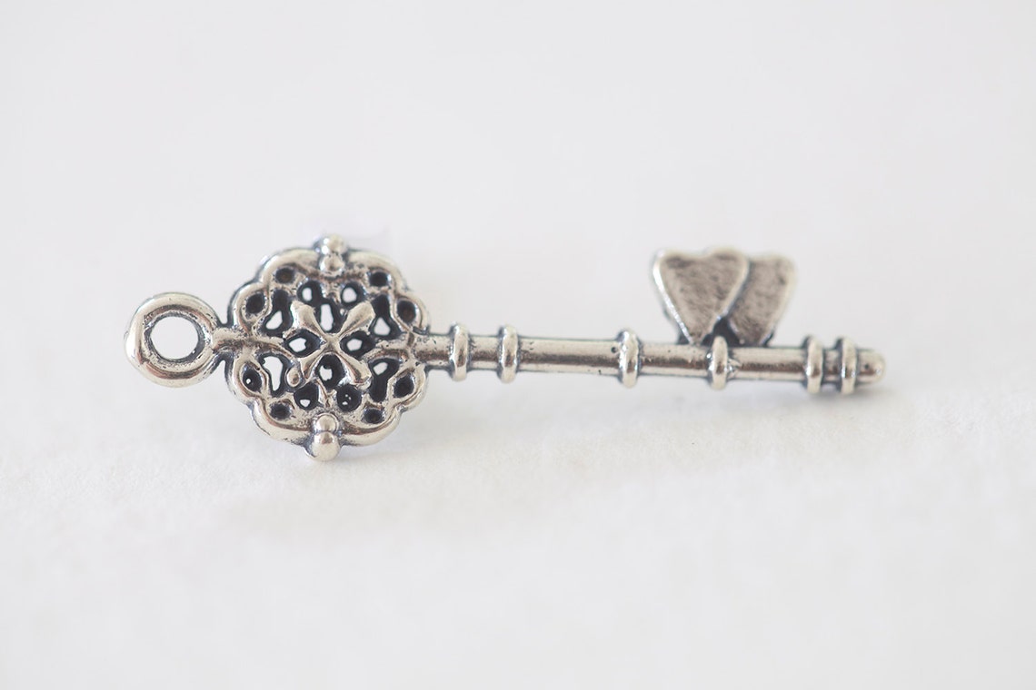 Sterling Silver Small Filigree Key Charm 925 Silver Key With - Etsy