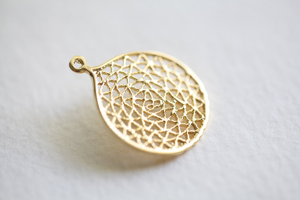 Vermeil Gold Filigree Round Earrings or Necklace Findings - 18k Gold ...