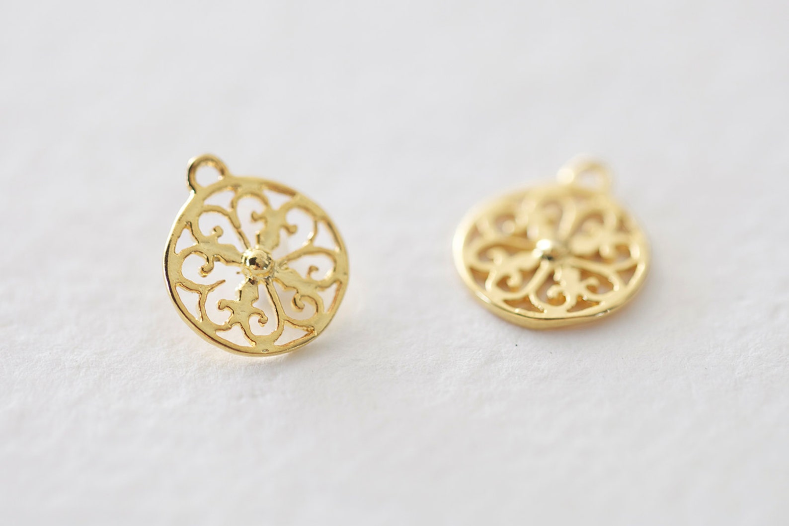 Vermeil Gold Small Filigree Round Charm 11mm 18k Gold Plated | Etsy