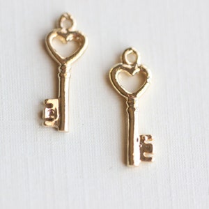 Shiny Vermeil Gold Heart Key - 2pcs 18k Gold Plated Over Sterling ...