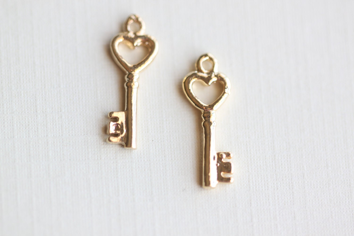 Shiny Vermeil Gold Heart Key 2pcs 18k Gold Plated Over | Etsy