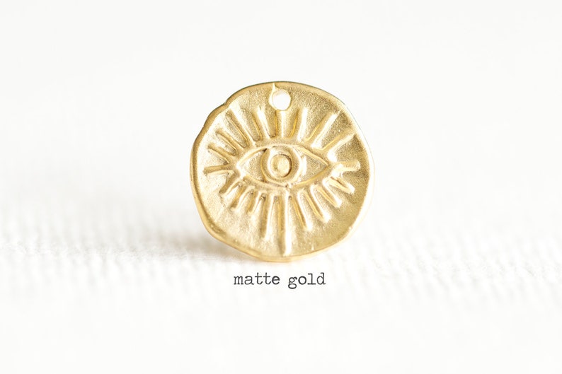 Small Evil Eye Circle Disc Charm 18k Gold Plated Vermeil or - Etsy