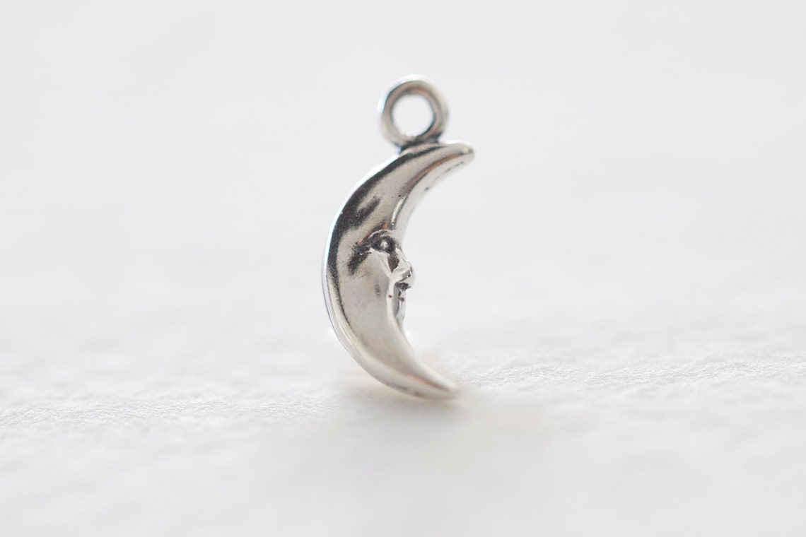 2PCS Sterling Silver Tiny Crescent Moon Face Charm 925 | Etsy