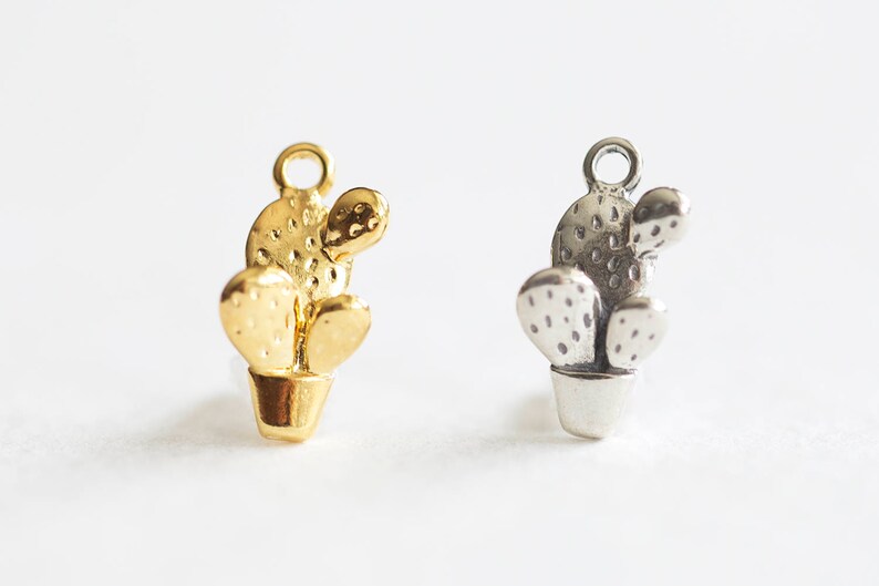 Small Cactus Charm - Vermeil Gold or Sterling Silver Mini Cactus Plant ...