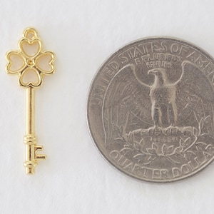 Gold Four Leaf Clover Key Charm - Vermeil Gold, Lucky Quatrefoil ...