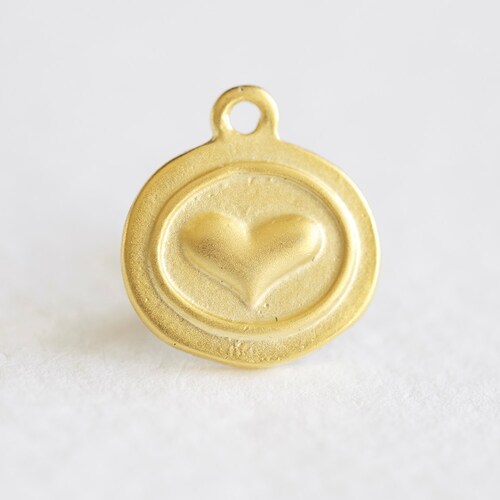 Gold Heart Disc Tag Charm Vermeil 18k Gold Plated Over - Etsy