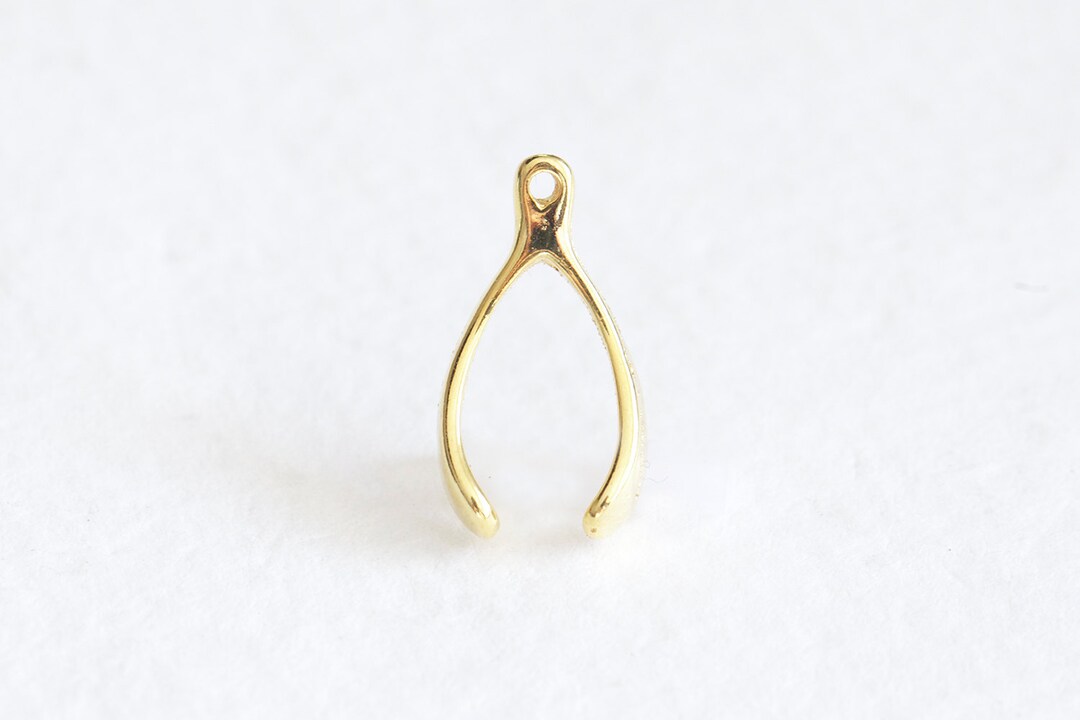Gold Wishbone 04 - Vermeil Gold Wishbone Charm Pendant With 1 Top Hole ...