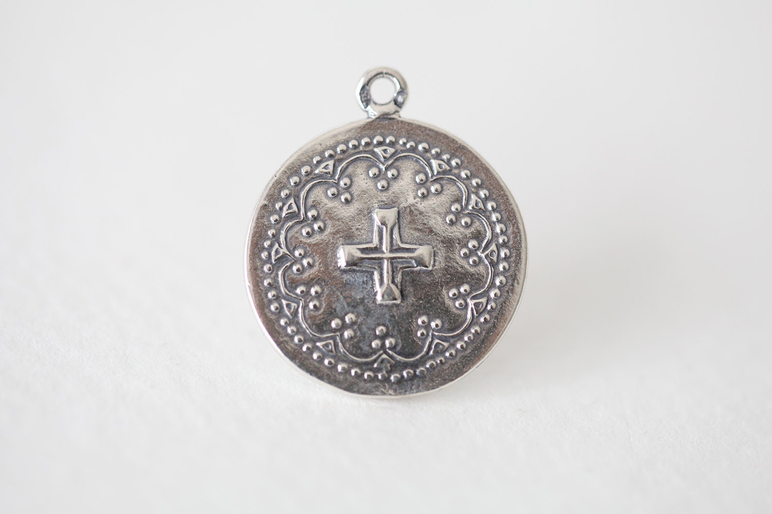 Sterling Silver Round Cross Pendant - Lightly Oxidized 925 Sterling ...