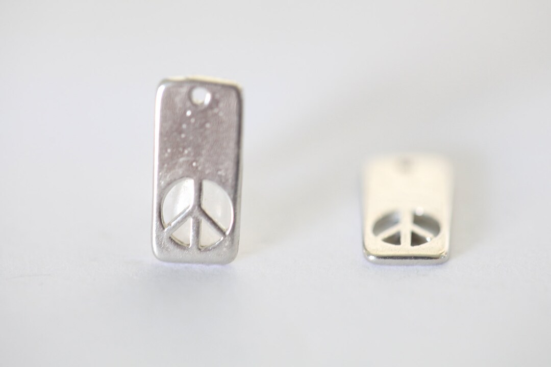 Sterling Silver Peace Sign Charm - 2pcs 925 Silver Rectangle Tag With ...