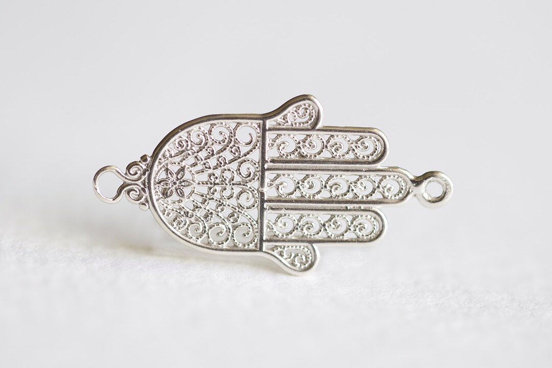 Large Bright Sterling Silver Hamsa Hand Connector - Sterling Silver 1 ...