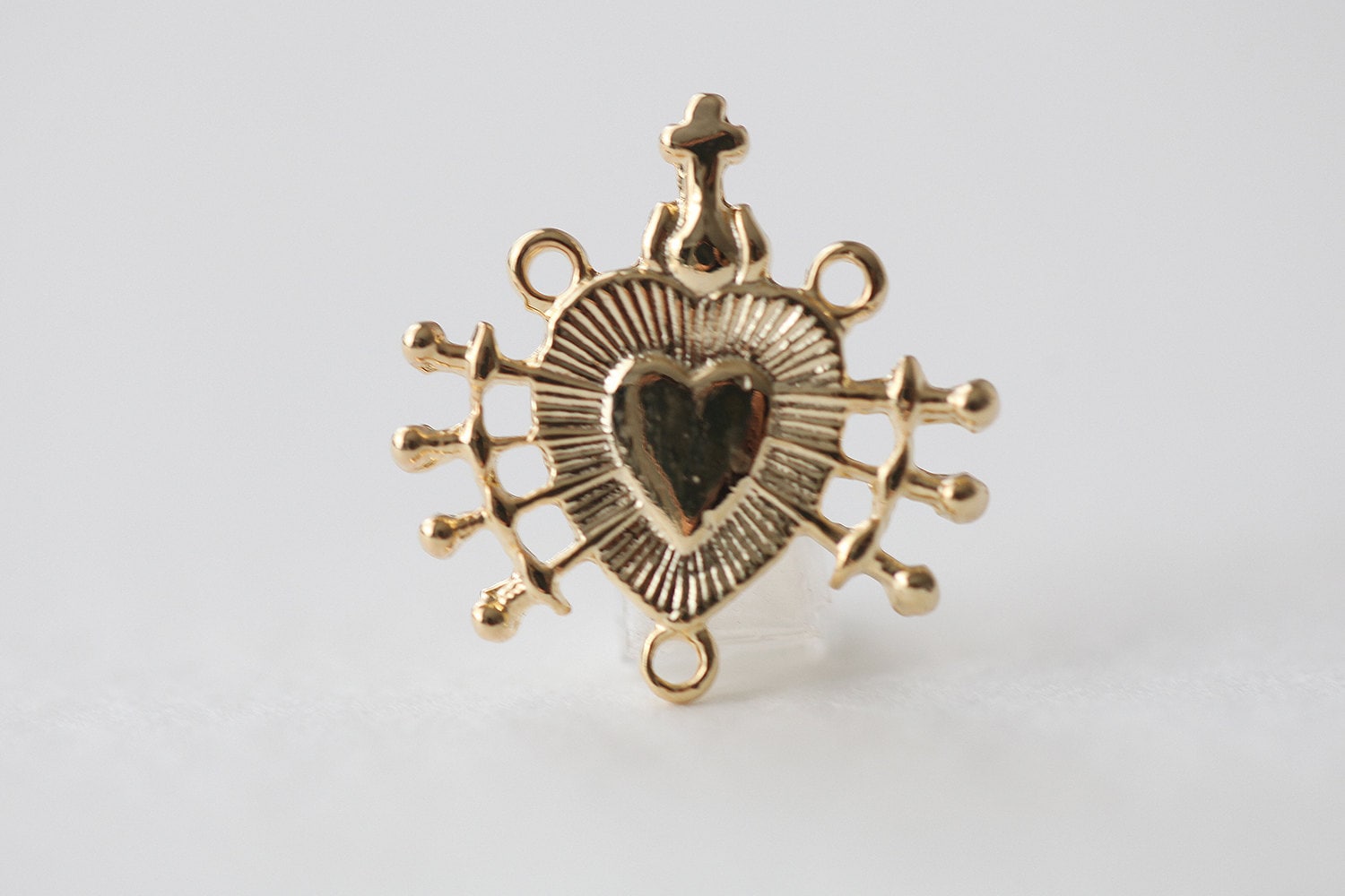 Vermeil Gold Religious Rosary Heart Connector Charm 18k Gold - Etsy