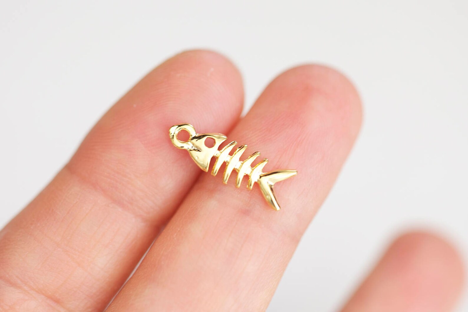 Vermeil Gold Skeleton Fishbone Charm 18k Gold Plated Over - Etsy