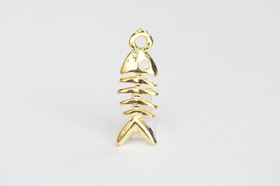 Vermeil Gold Skeleton Fishbone Charm - 18k Gold Plated Over 925 ...