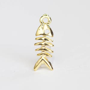 Vermeil Gold Skeleton Fishbone Charm - 18k Gold Plated Over 925 ...