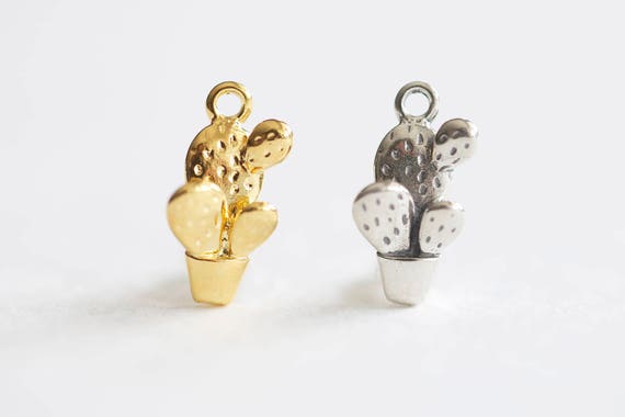 Small Cactus Charm Vermeil Gold or Sterling Silver Mini | Etsy