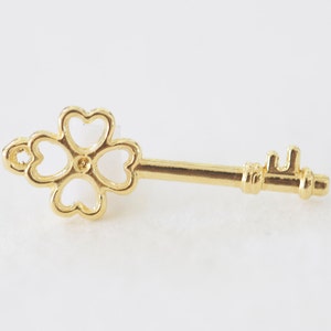 Gold Four Leaf Clover Key Charm - Vermeil Gold, Lucky Quatrefoil ...