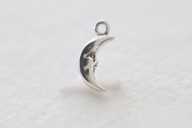 2PCS Sterling Silver Tiny Crescent Moon Face Charm 925 | Etsy