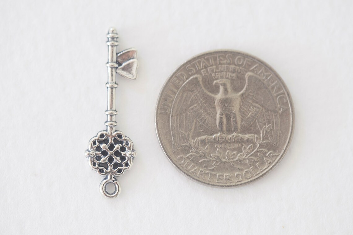 Sterling Silver Small Filigree Key Charm 925 Silver Key With - Etsy