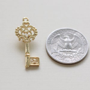 Large Vermeil Gold Key Charm - Gold Plated Over Sterling Silver Large ...