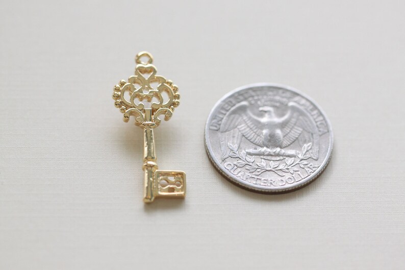Large Vermeil Gold Key Charm - Gold Plated Over Sterling Silver Large ...