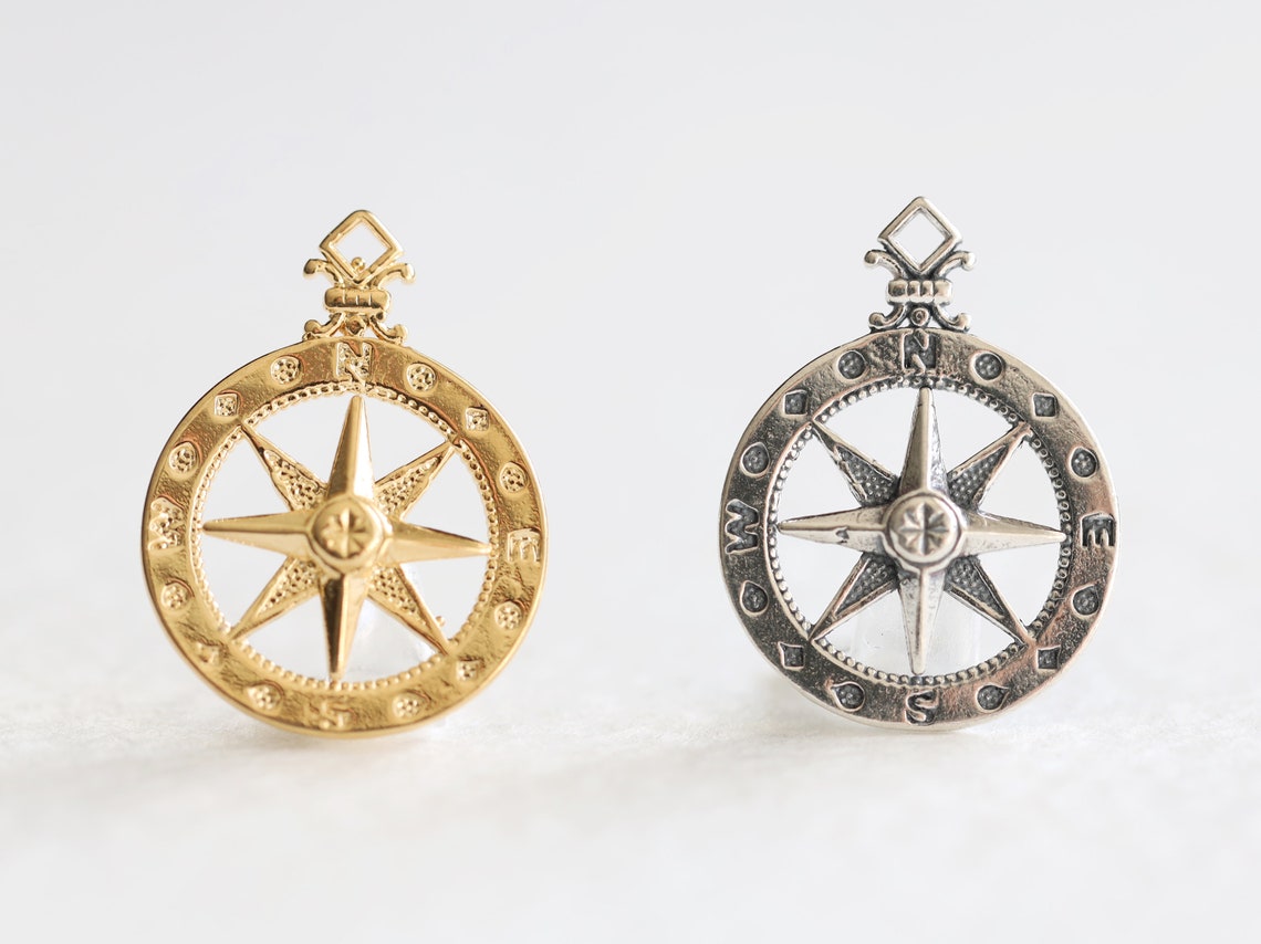 Ornate Compass Charm Yellow Vermeil Gold or Sterling Silver - Etsy