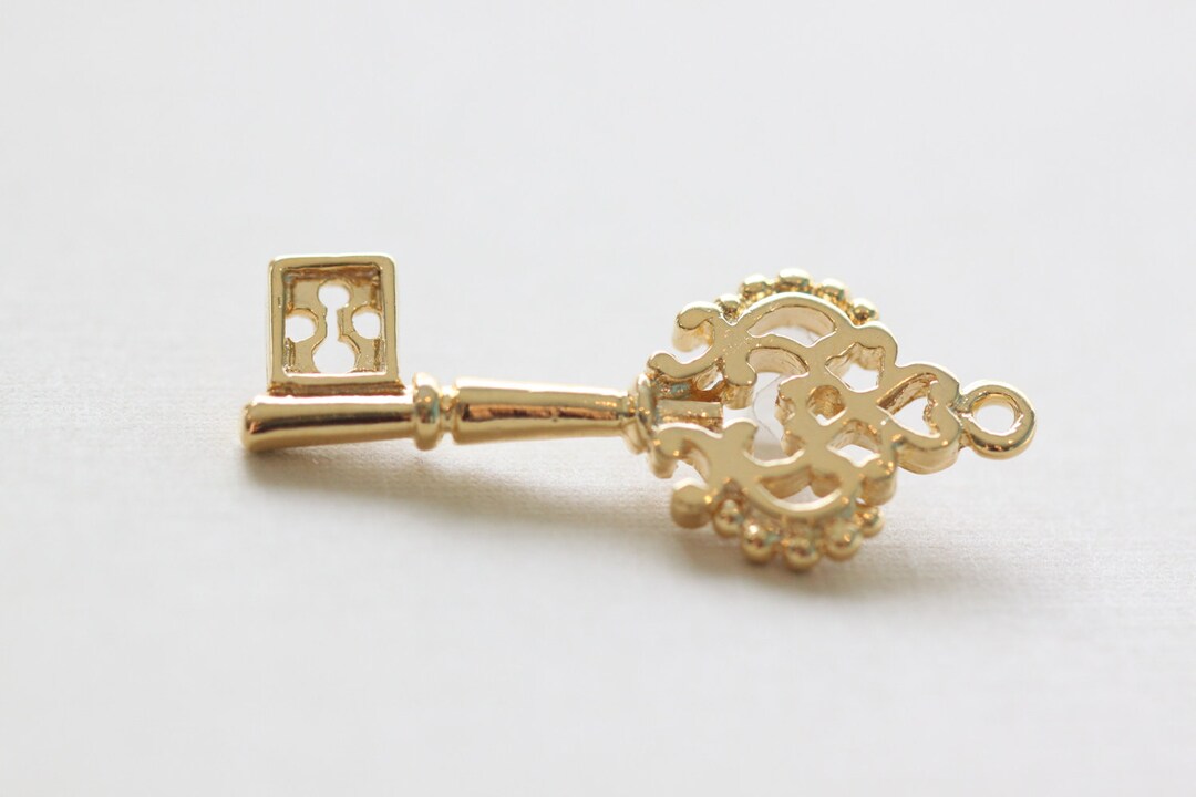Large Vermeil Gold Key Charm - Gold Plated Over Sterling Silver Large ...