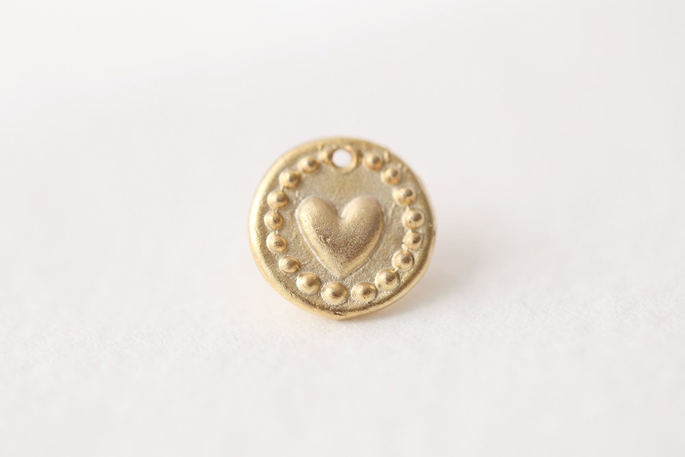 Gold Heart Disc Tag Charm Vermeil 18k Gold Plated Over - Etsy