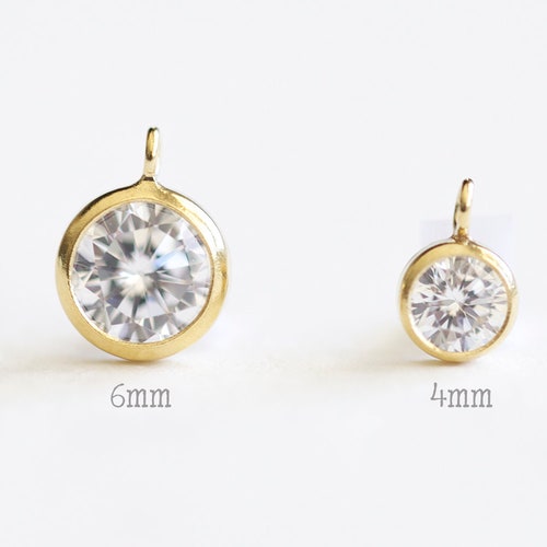 14k Gold Filled CZ 6mm or 4mm Pendant Drop Clear Cubic - Etsy