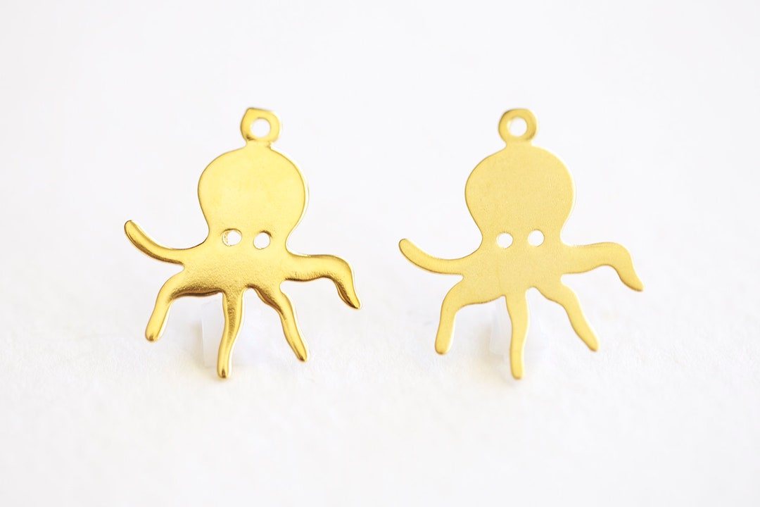 Vermeil Gold Flat Octopus Charm - 18k Gold Over Sterling Silver, Sea ...