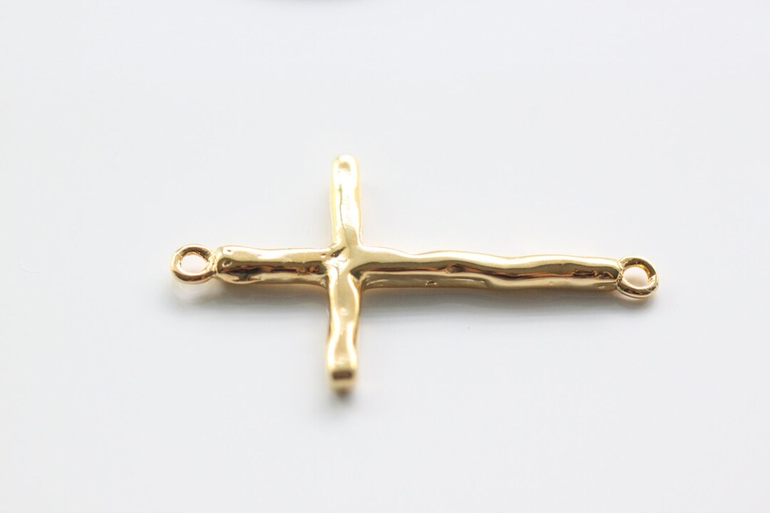 Vermeil Gold Large Horizontal Sideways Cross Pendant - Hammered Gold ...