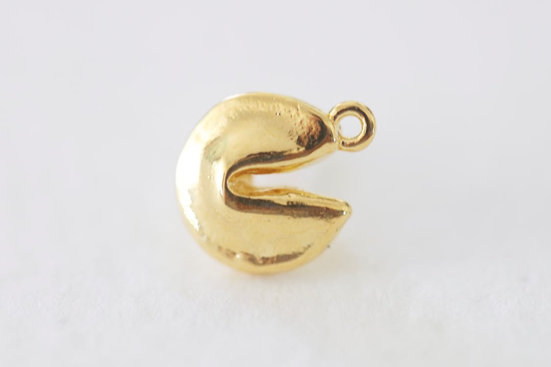 Gold Fortune Cookie Charm - Vermeil Gold Small Lucky Chinese Cookie ...