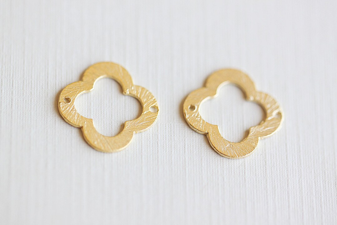 Vermeil Gold Clover Connector Flat Four Leaf Quatrefoil Clover, 16mm ...