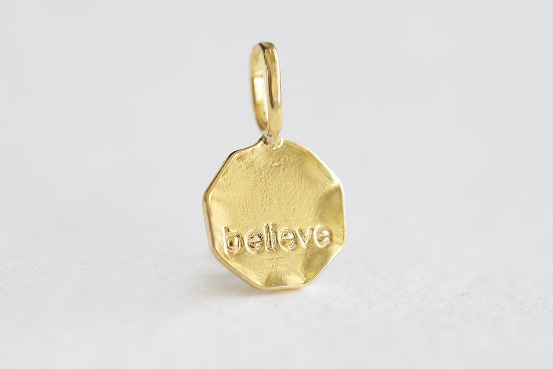 Vermeil Gold "believe" 10mm Tag Disc Charm - 18k Gold Plated Over925 ...