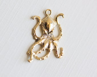 Vermeil Gold Octopus Charm 18k Gold Plated Over 925 Sterling | Etsy