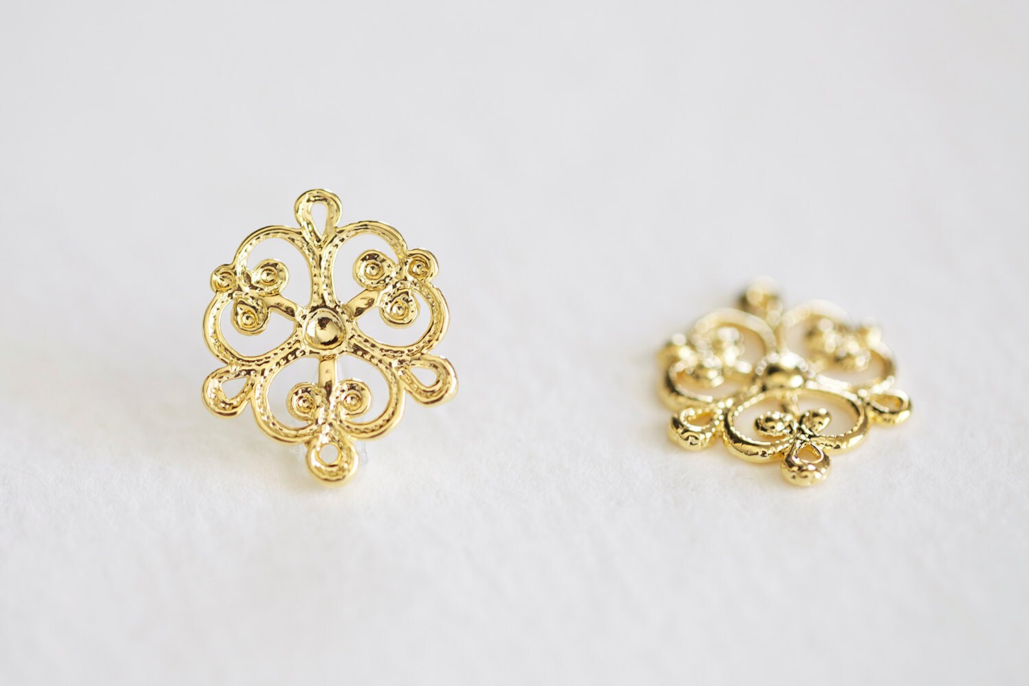 Vermeil Gold Filigree Connector Finding - 2pcs 18k Gold Plated Over ...