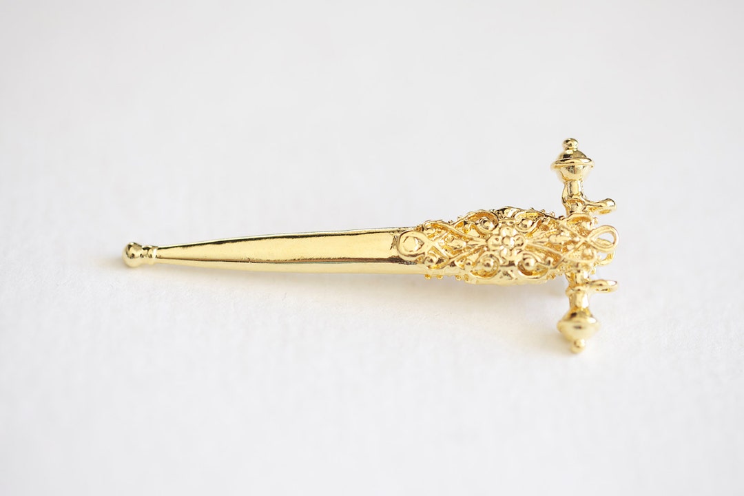 Vermeil Gold Finely Detailed Long Sword Pendant - 18k Gold Over 925 ...